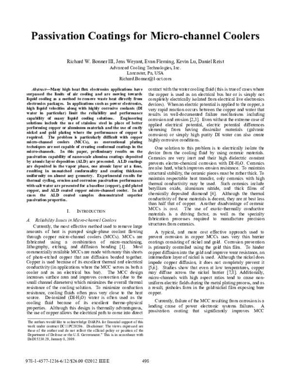 (PDF) Passivation coatings for micro-channel coolers