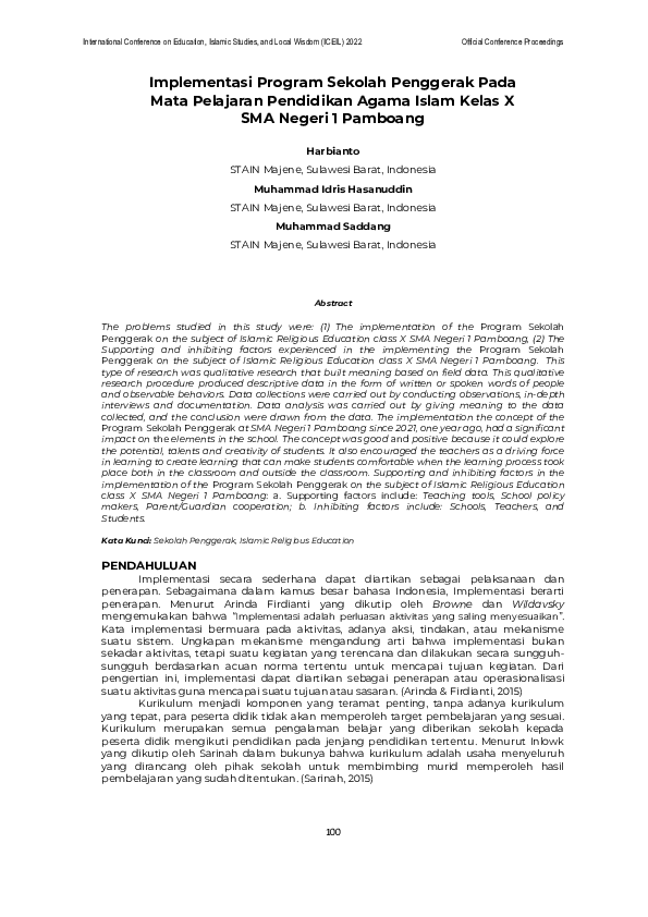 (PDF) Implementasi Program Sekolah Penggerak Pada Mata Pelajaran Pendidikan Agama Islam Kelas X ...