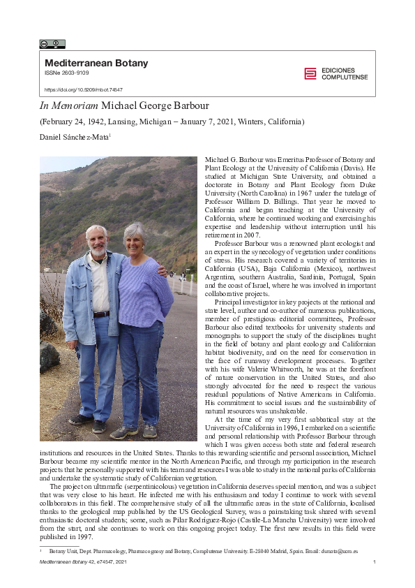 (PDF) In Memoriam' Michael George Barbour