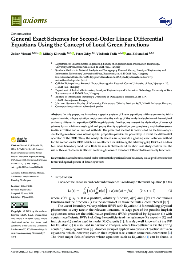 Pdf General Exact Schemes For Second Order Linear Differential Equations Using The Concept Of