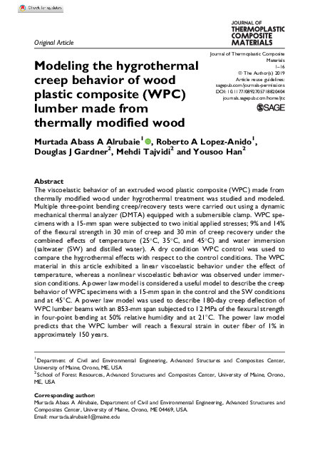 (PDF) Modeling the hygrothermal creep behavior of wood plastic composite (WPC) lumber made from ...