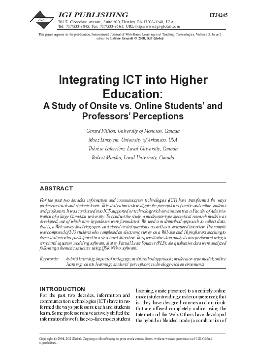 (PDF) Integrating ICT into Higher Education