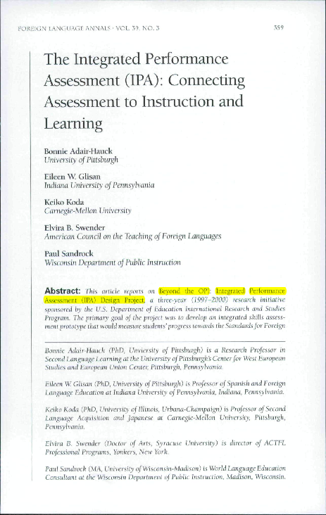 (PDF) The Integrated Performance Assessment (IPA): Connecting ...