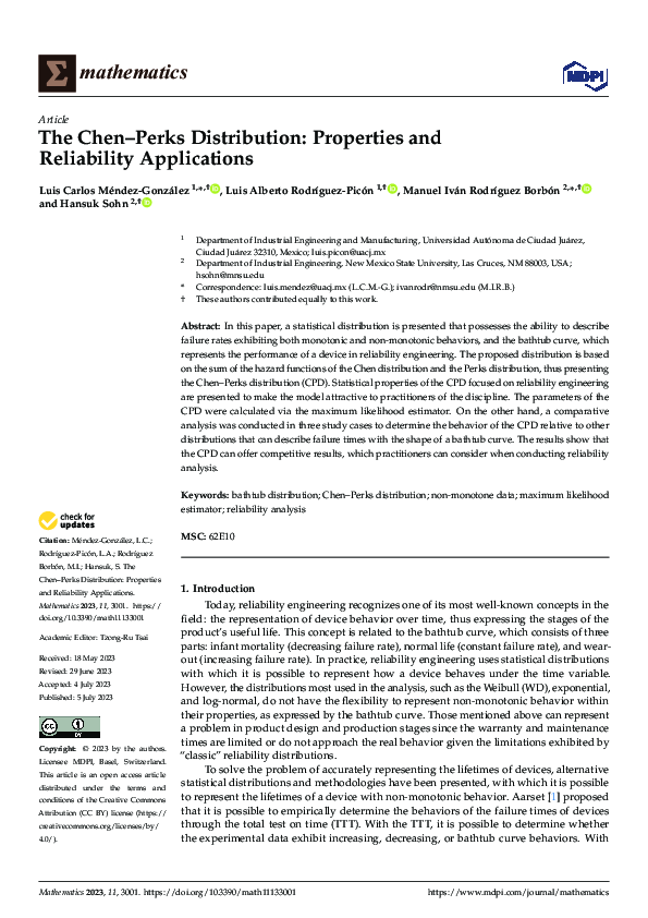 (PDF) The Chen–Perks Distribution: Properties and Reliability Applications