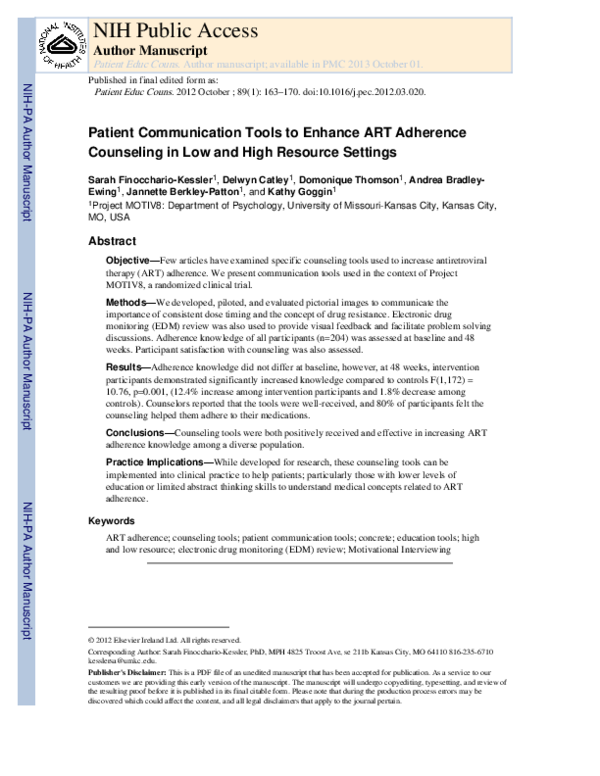 (PDF) Patient communication tools to enhance ART adherence counseling ...