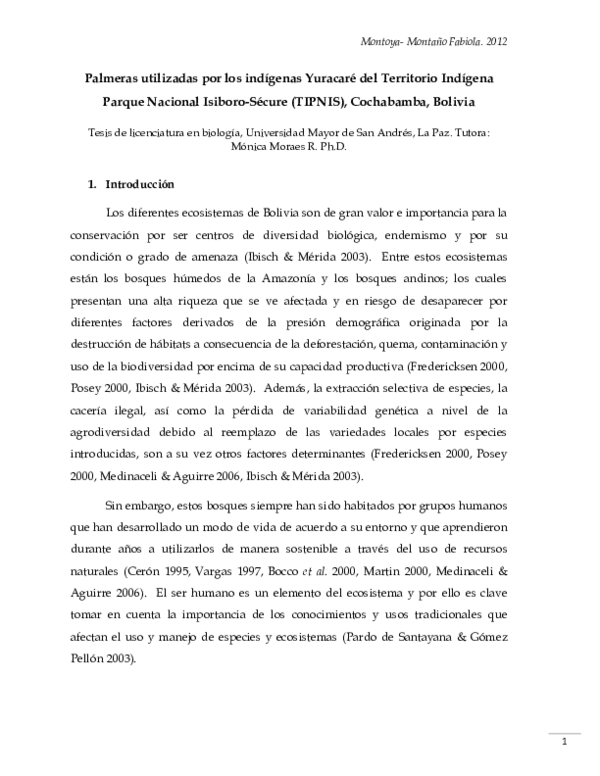 (PDF) Palms used by the Yuracaré of the Indigenous Territory National ...