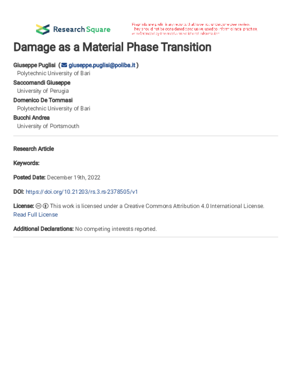 (PDF) Damage as a Material Phase Transition