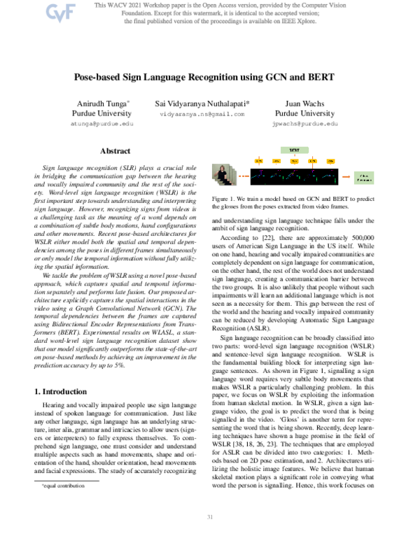 (PDF) Pose-based Sign Language Recognition using GCN and BERT
