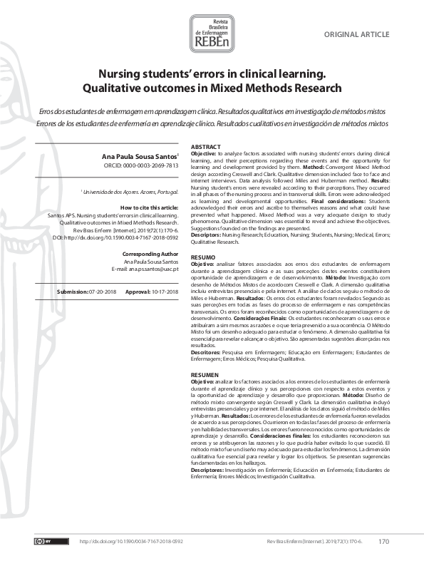(PDF) Nursing students' errors in clinical learning. Qualitative ...