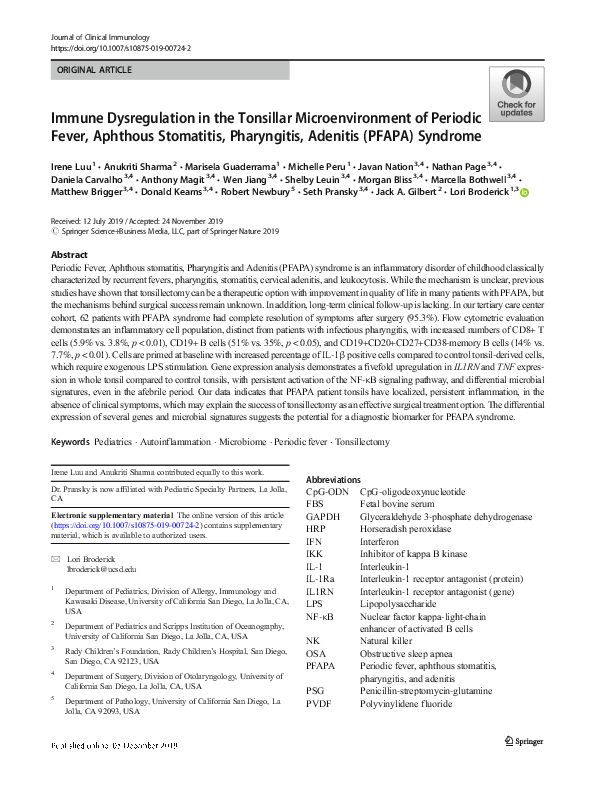 (PDF) Immune Dysregulation in the Tonsillar Microenvironment of ...