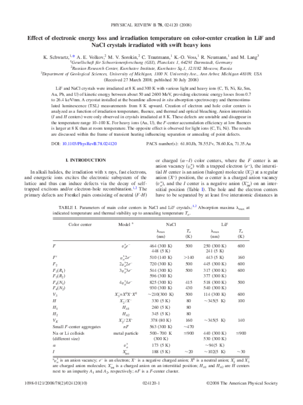 (PDF) Effect of electronic energy loss and irradiation temperature on ...