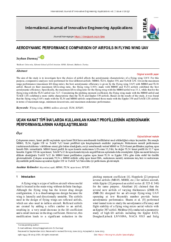(PDF) AERODYNAMIC PERFORMANCE COMPARISON OF AIRFOILS IN FLYING WING UAV