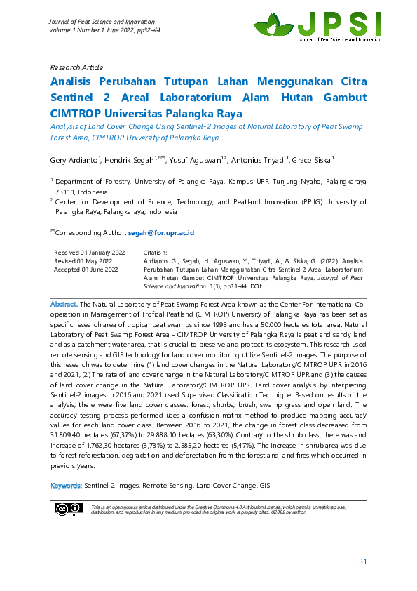 (PDF) Analysis of Land Cover Change Using Sentinel-2 Images at Natural ...