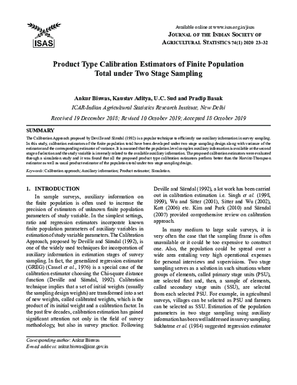Pdf Product Type Calibration Estimation Of Finite Population Total