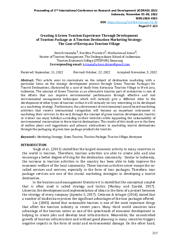 (PDF) Creating A Green Tourism Experience Through Development of ...