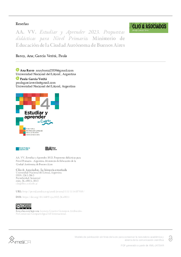 (PDF) Reseña de AA. VV. Estudiar y Aprender 2023. Propuestas didácticas para Nivel Primario