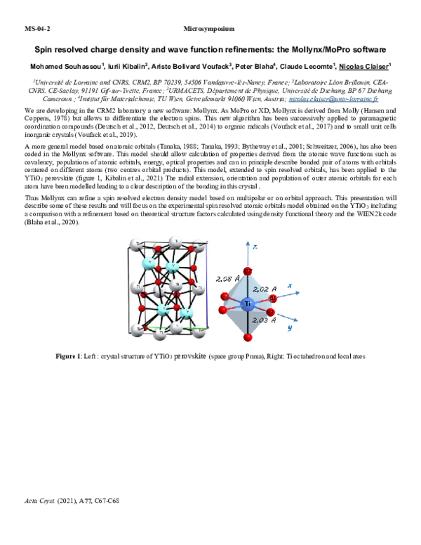 (PDF) Spin-resolved charge density and wavefunction refinements using MOLLYNX: a review