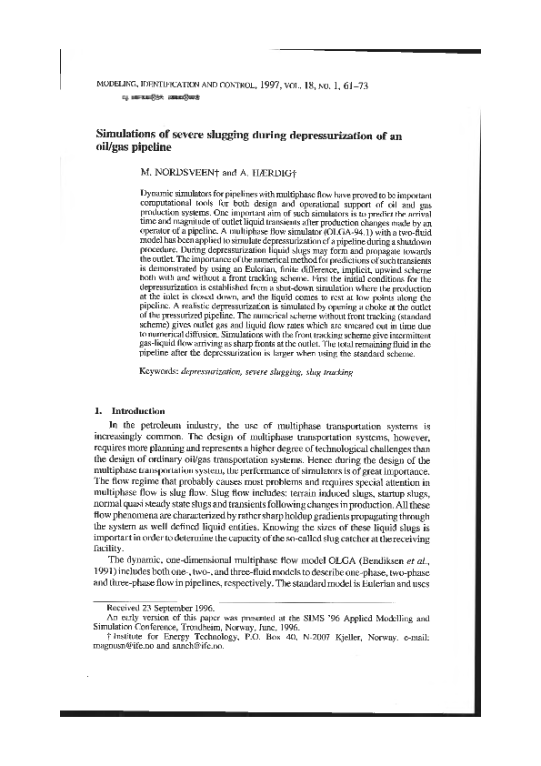 (PDF) Simulations of severe slugging during depressurization of an oil ...
