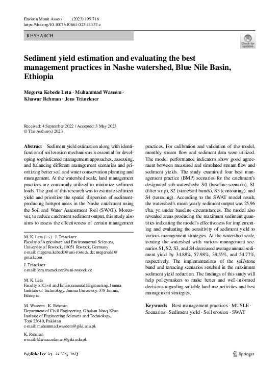 (PDF) Sediment yield estimation and evaluating the best management ...