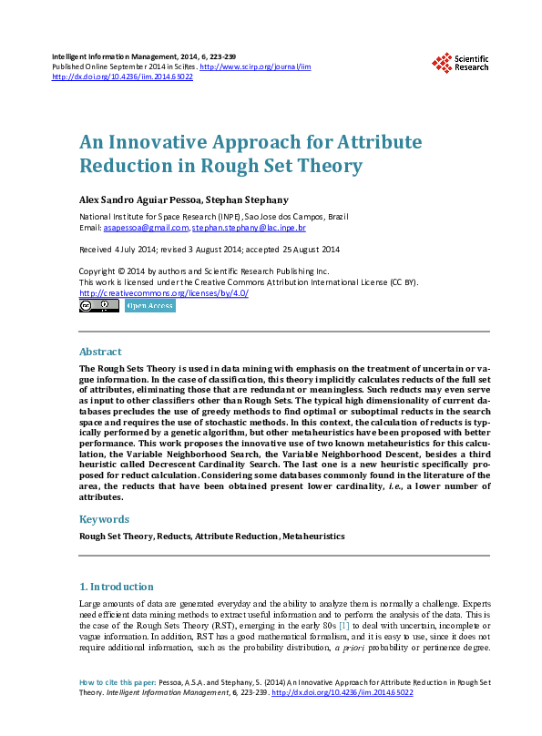 Pdf An Innovative Approach For Attribute Reduction In Rough Set Theory