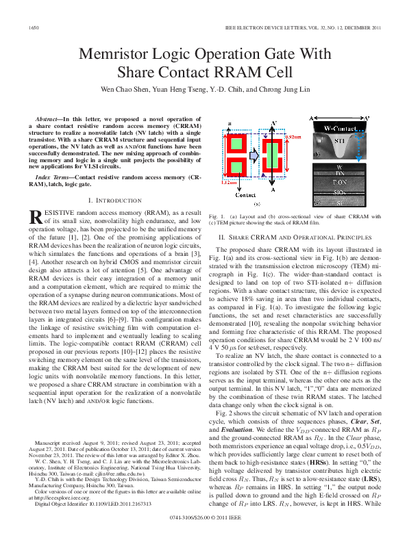 (PDF) Memristor Logic Operation Gate With Share Contact RRAM Cell