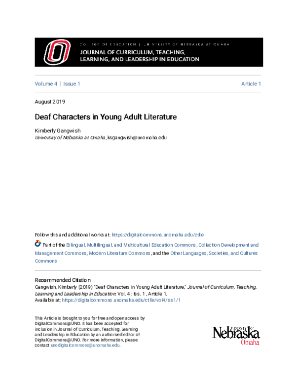 (PDF) Deaf Characters in Young Adult Literature