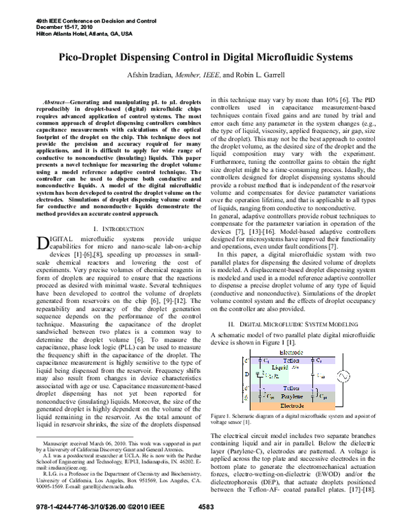 (PDF) Pico-droplet dispensing control in digital microfluidic systems