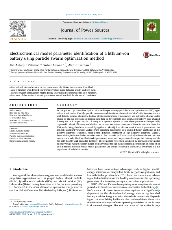 (PDF) Electrochemical model parameter identification of a lithium-ion battery using particle ...