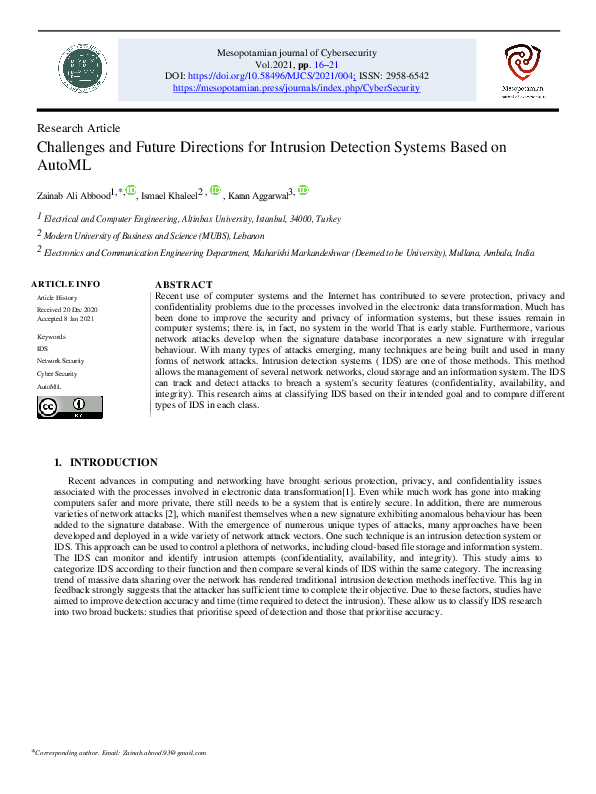 (PDF) Challenges and Future Directions for Intrusion Detection Systems Based on AutoML