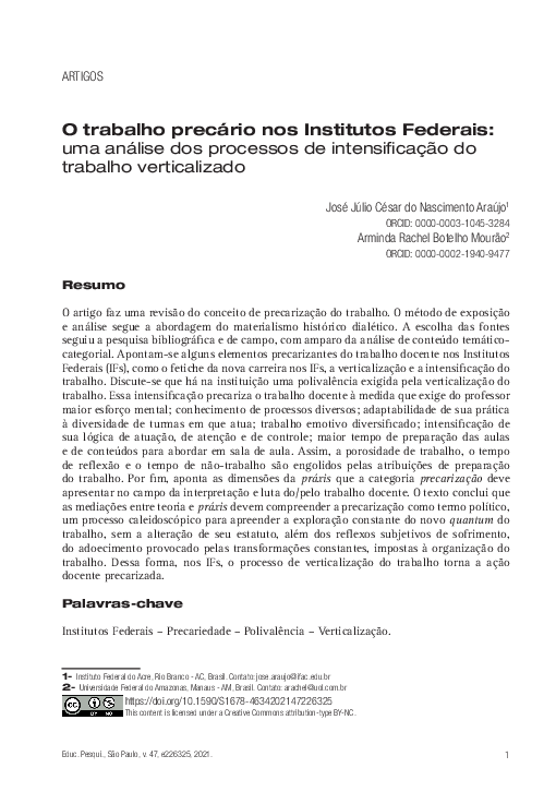 (PDF) Precarious work in Federal Institutes: an analysis of the ...
