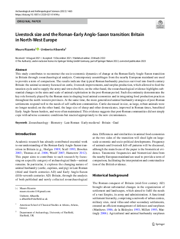 (PDF) Livestock size and the Roman-Early Anglo-Saxon transition ...