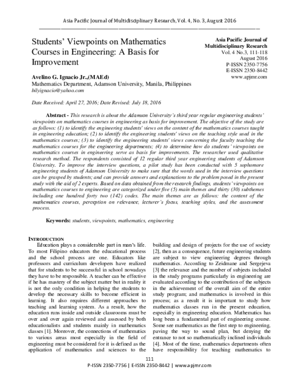 (PDF) Students' Viewpoints on Mathematics Courses in Engineering: A ...