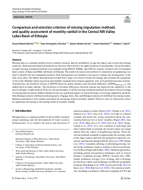 Pdf Comparison And Selection Criterion Of Missing Imputation Methods