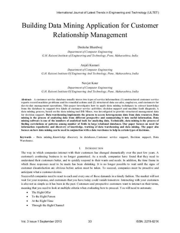 (PDF) Building Data Mining Application for Customer Relationship Management