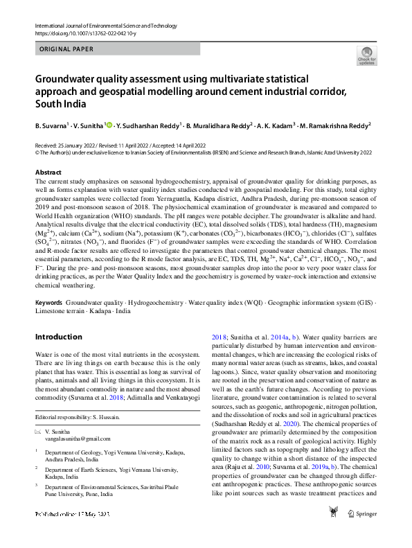 Pdf Groundwater Quality Assessment Using Multivariate Statistical Approach And Geospatial