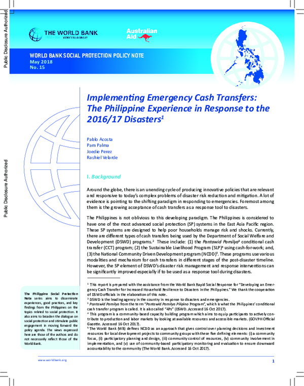 (PDF) Implementing Emergency Cash Transfers