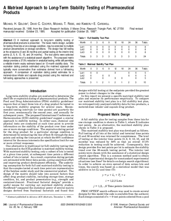 (PDF) A matrixed approach to long‐term stability testing of ...