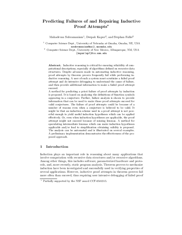 (PDF) Predicting Failures of and Repairing Inductive Proof Attempts
