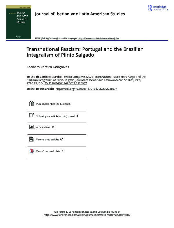 (PDF) Transnational Fascism: Portugal and the Brazilian Integralism of ...