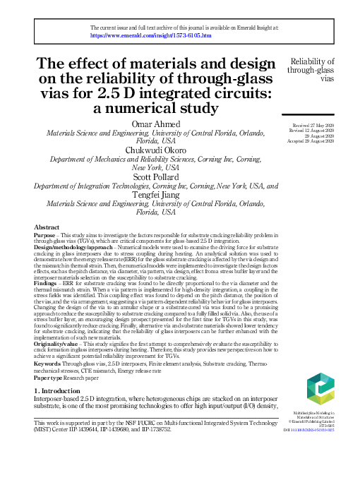 (PDF) The effect of materials and design on the reliability of through-glass vias for 2.5 D ...