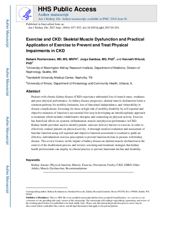 (PDF) Exercise and CKD: Skeletal Muscle Dysfunction and Practical ...