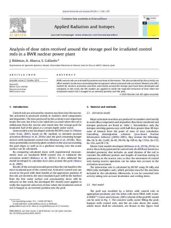 (PDF) Analysis of dose rates received around the storage pool for ...