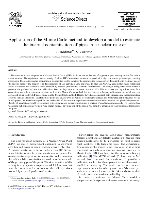 (PDF) Application of the Monte Carlo method to develop a model to estimate the internal ...