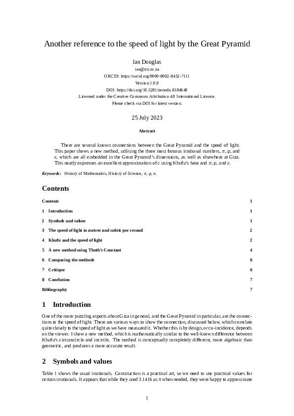 (PDF) Another reference to the speed of light by the Great Pyramid