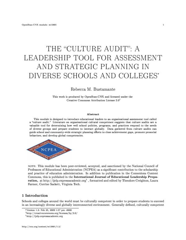(PDF) The Culture Audit: A Leadership Tool for Assessment and Strategic ...