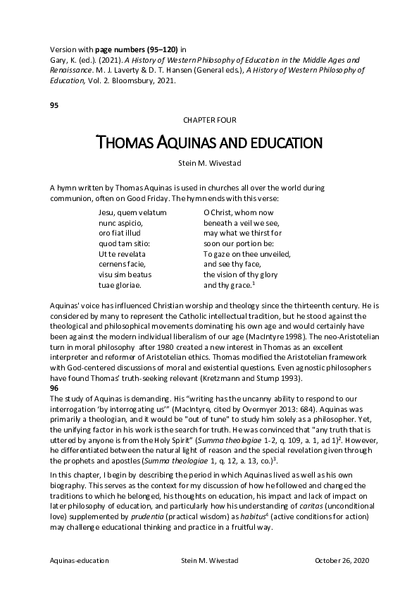 (PDF) Thomas Aquinas and Education