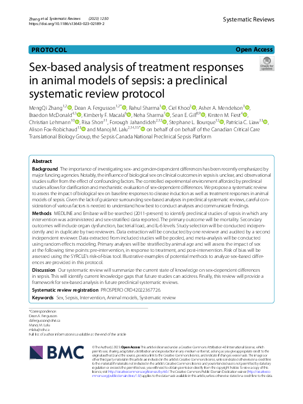 (PDF) Sex-based analysis of treatment responses in animal models of ...