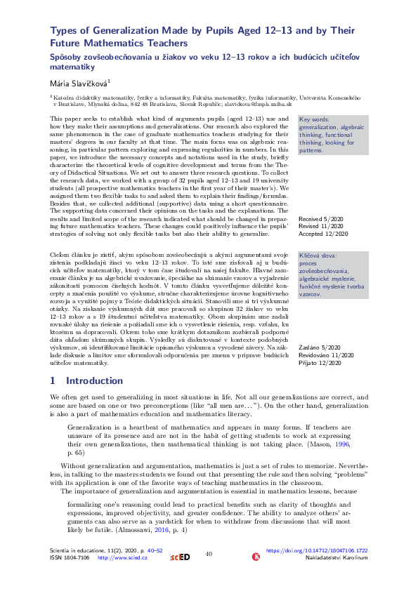 (PDF) Types of Generalization Made by Pupils Aged 12–13 and by Their ...