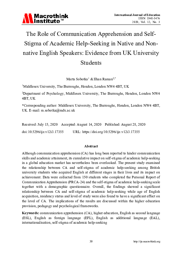 (PDF) The Role of Communication Apprehension and SelfStigma of Academic ...