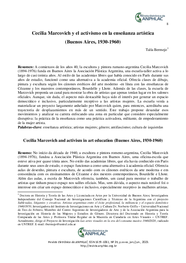 (PDF) Cecilia Marcovich y el activismo en la enseñanza artística ...